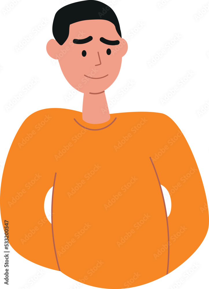 Ashamed confused sad person with embarrassed shy face expression ...