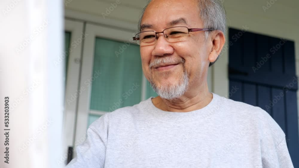 Senior painting picture, old man drawing in garden. Senior holding ...