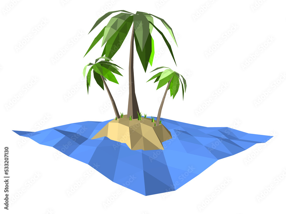3Ds low polygon palm tree on lonely island in the ocean Stock ...