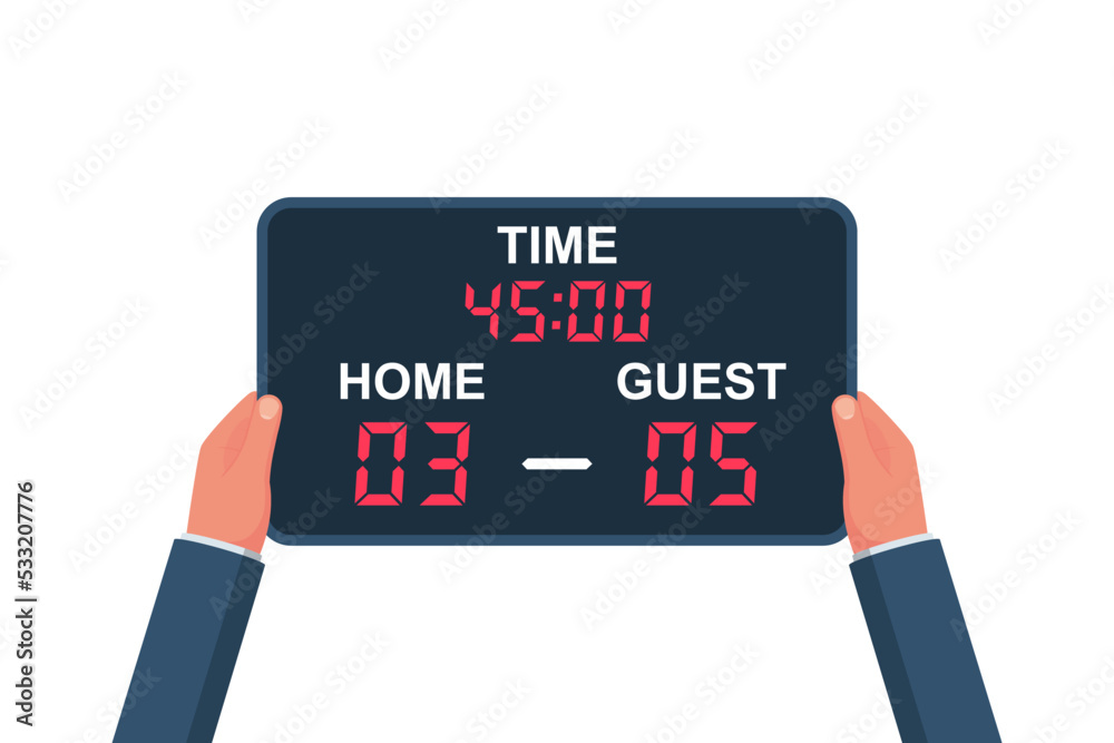 Digital scoreboard with time and result display. Football mechanical ...