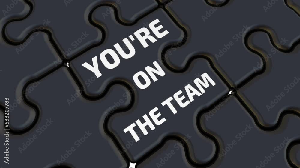 Join our team. You're on the team. The text on the puzzles. Folded ...