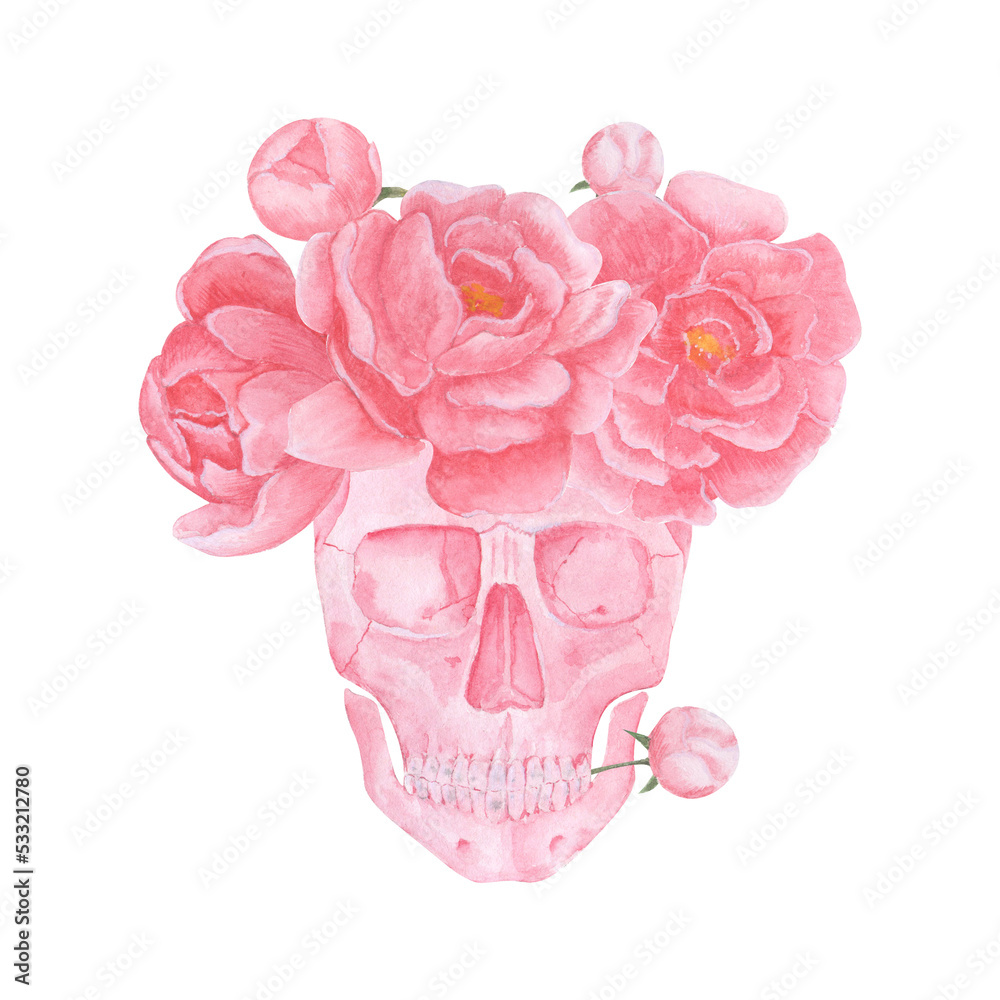 Skull with flowers. Background for Halloween, cards, invitations, Day ...