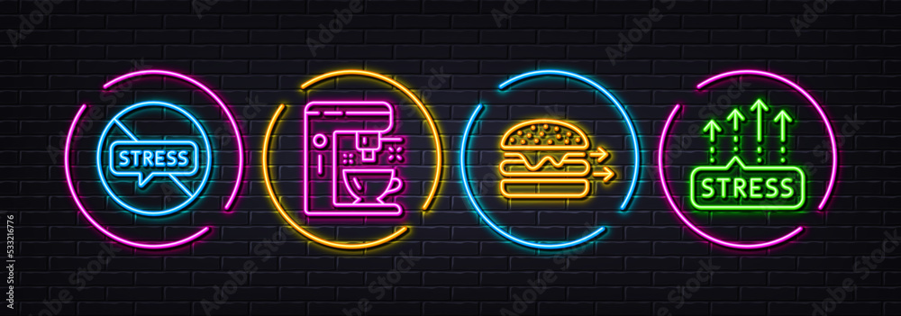 Coffee maker, Food delivery and Stop stress minimal line icons. Neon ...