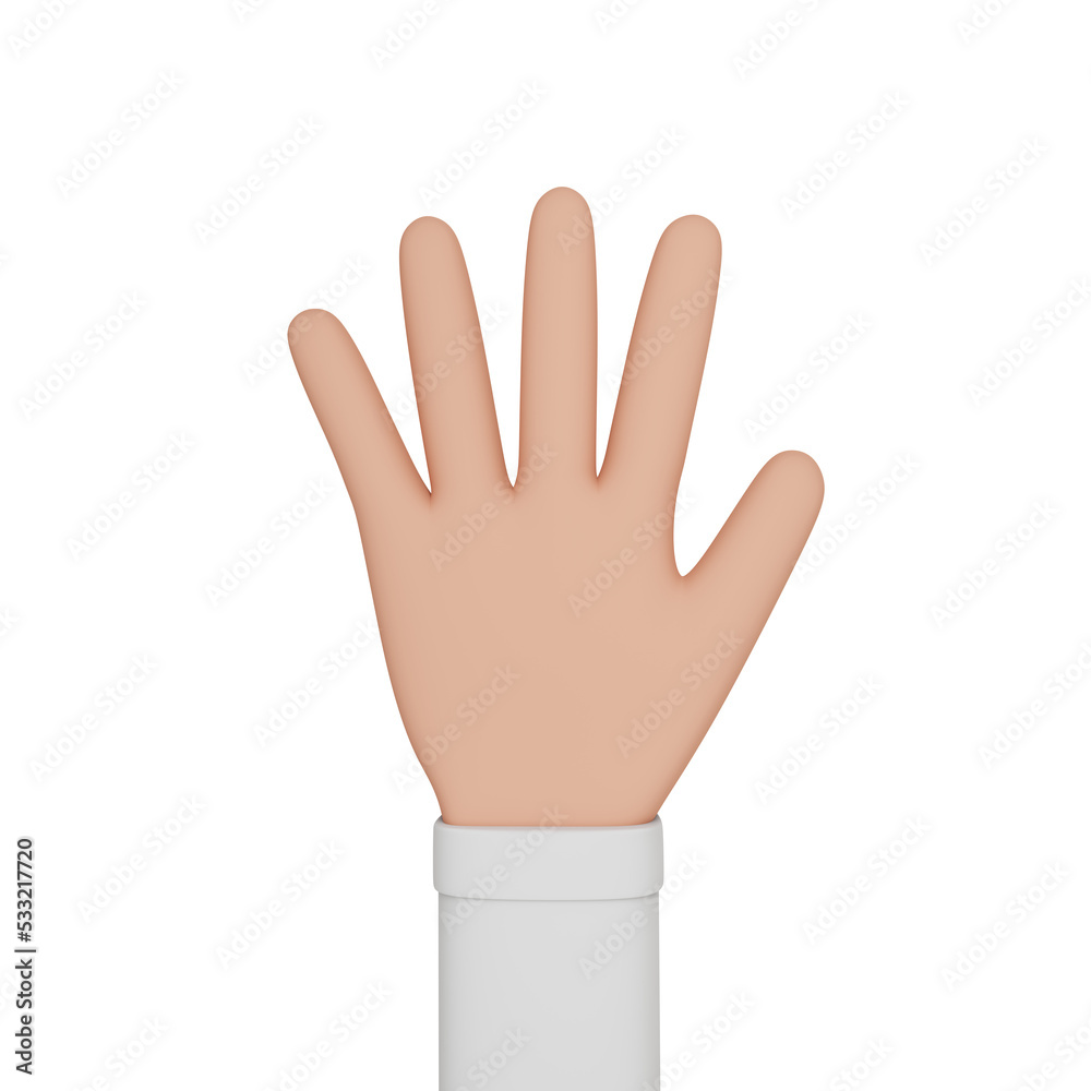 3d rendering of hand with thumb, index, middle, ring and pinky fingers ...
