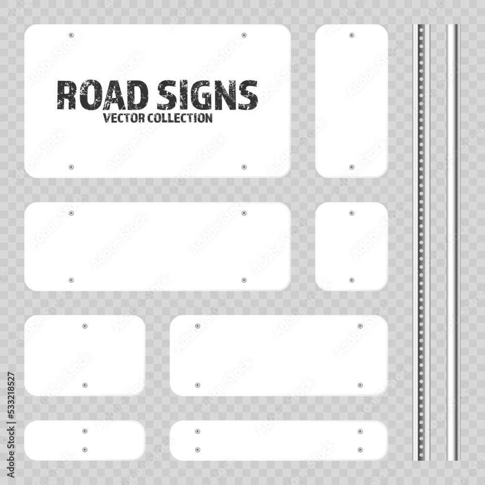 Various road, traffic signs. Highway signboard on a chrome metal pole ...
