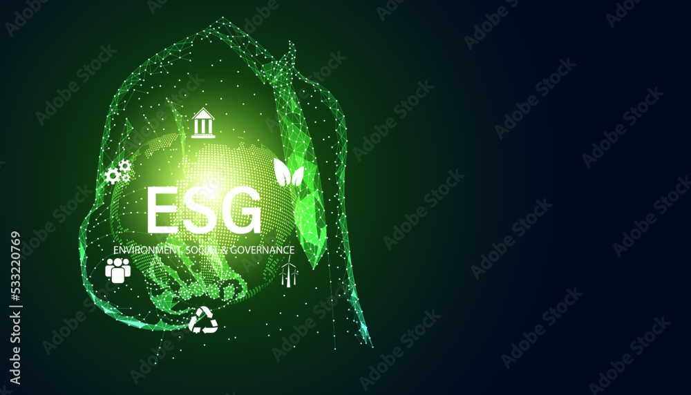 Abstract ESG businessman with icon concept sustainable corporate development from Environment ...