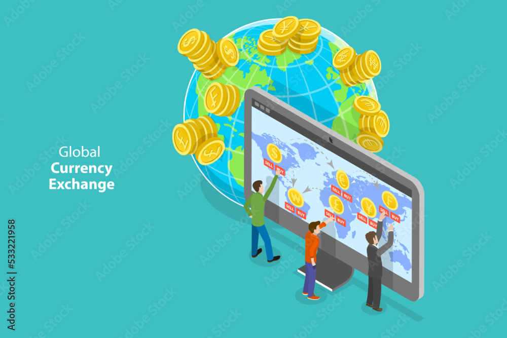 3D Isometric Flat Vector Conceptual Illustration of Global Currency ...