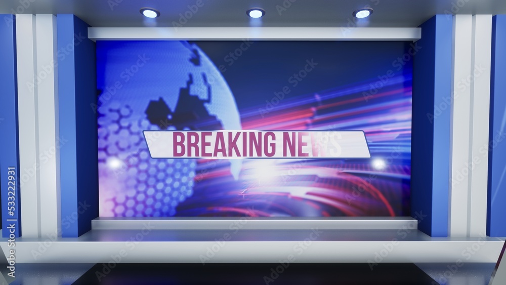 3D Virtual TV Studio News, Backdrop For TV Shows .TV On Wall.3D Virtual News Studio Background ...
