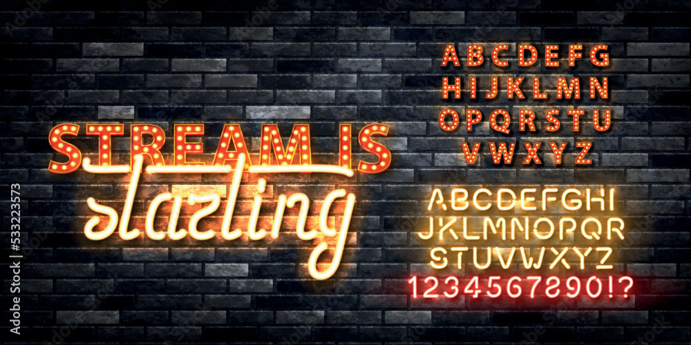 Vector realistic isolated neon marquee sign of Stream Is Starting logo ...