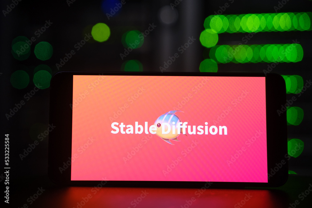 AI logo stable diffusion on the phone screen on the background of the ...