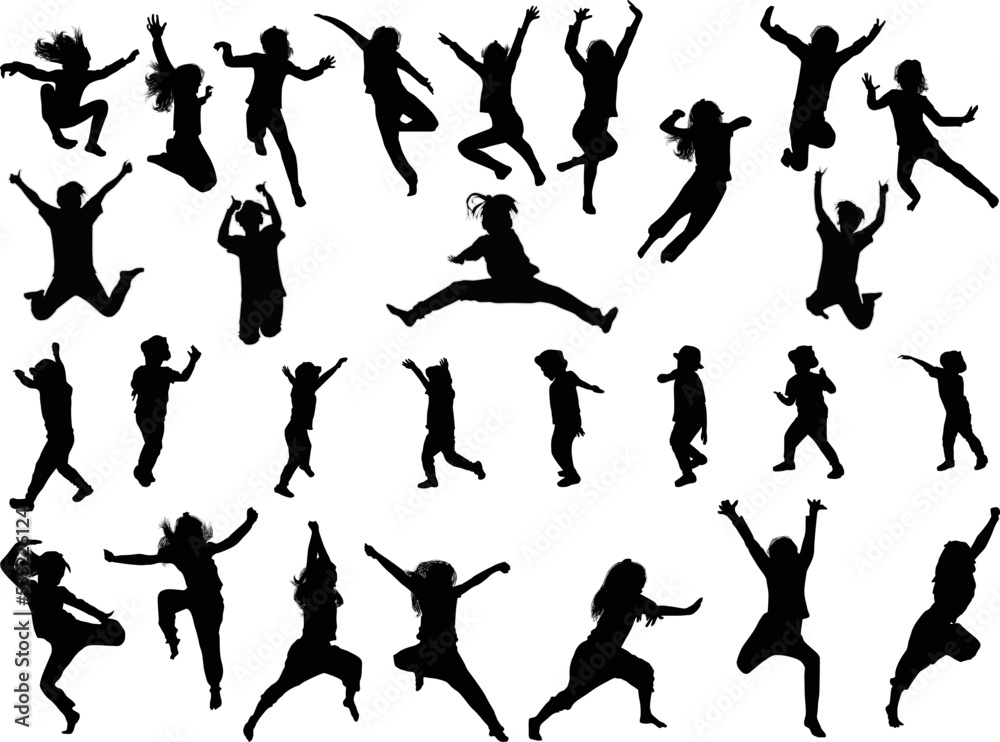 twenty eight child silhouettes collection isolated on white Stock ...