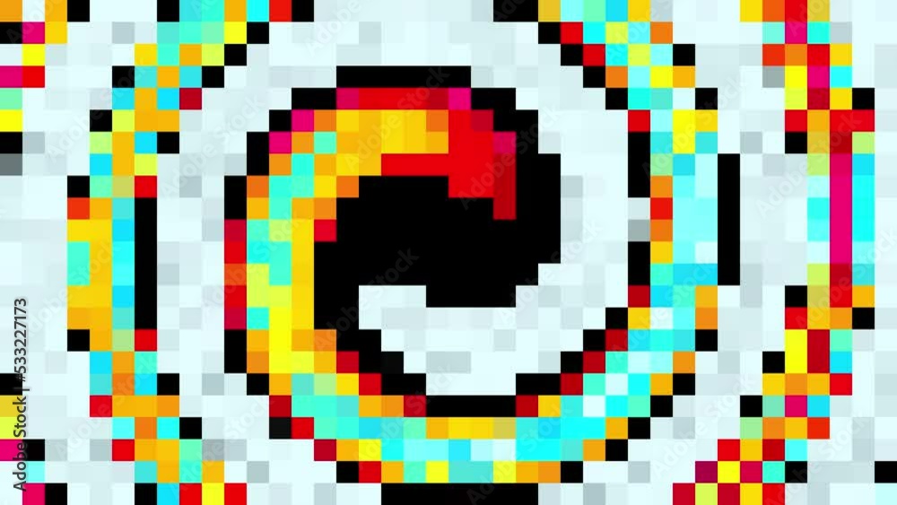 Pixel art multi colour cartoon abstract spiral background animation ...