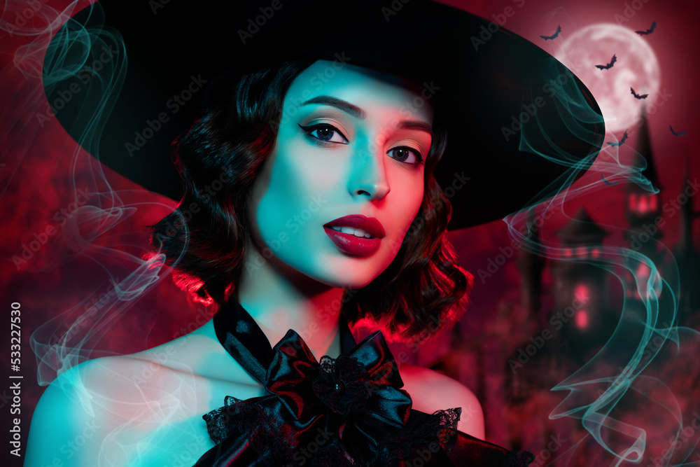 Collage poster of cruel frightening mysterious woman witch living ...