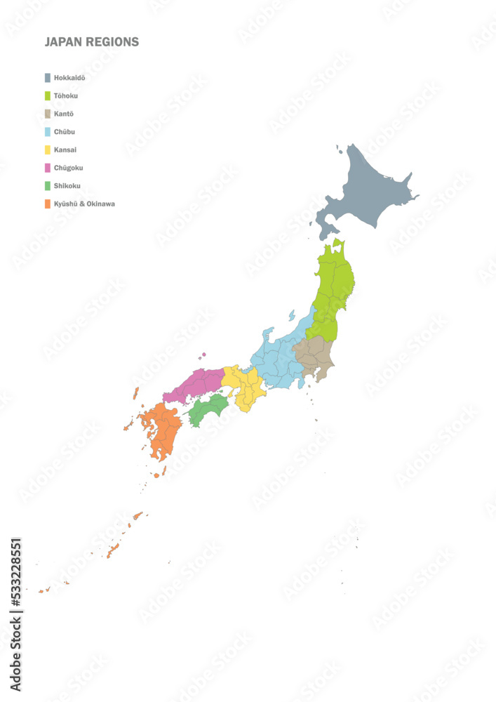 Vector map of administrative regions in Japan Stock Vector | Adobe Stock