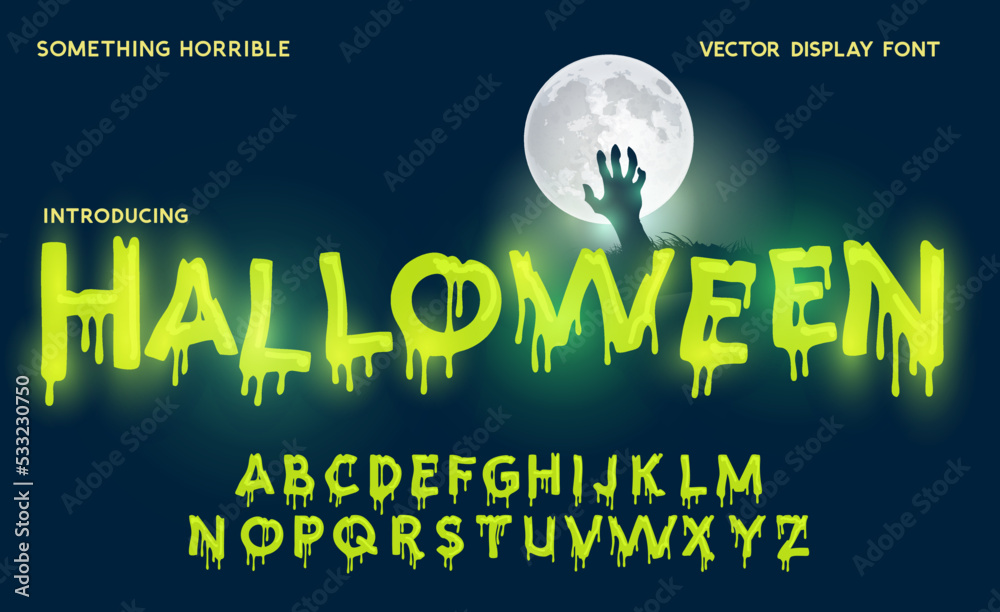 Spooky Glowing Green Halloween Themed Decorated Alphabet Letters Stock