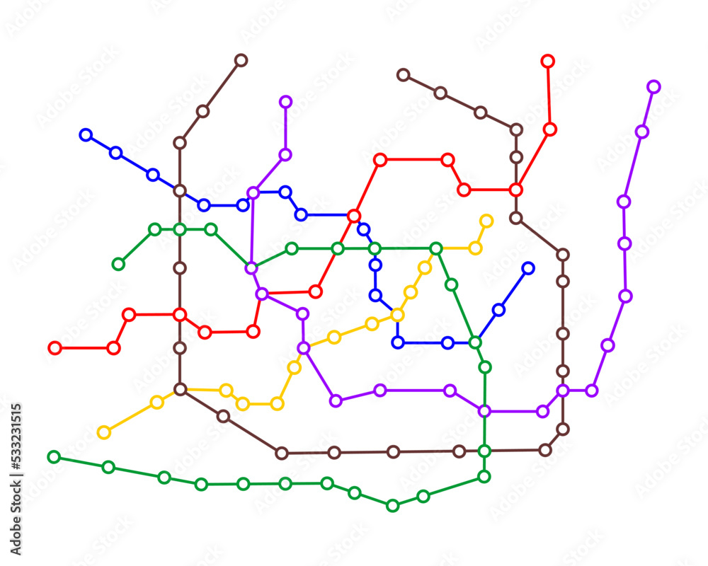 Metro map template. Subway plan with many colored way lines ...