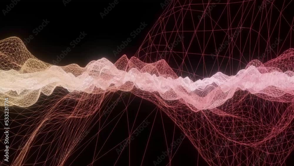 4K Abstract Technology Camera moving into a complex wireframe ...