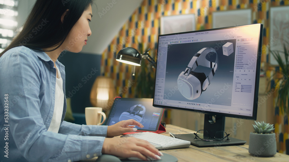 Foto Stock Asian female freelancer working from home office and ...