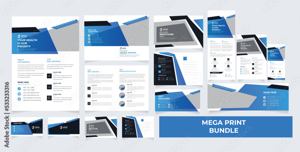 Mega print Bundle template design. Social Media Cover, flyer, brochure ...