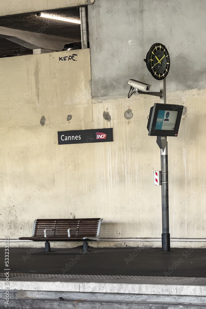 Interior of Cannes train station. The station opened on 10 April 1863 ...