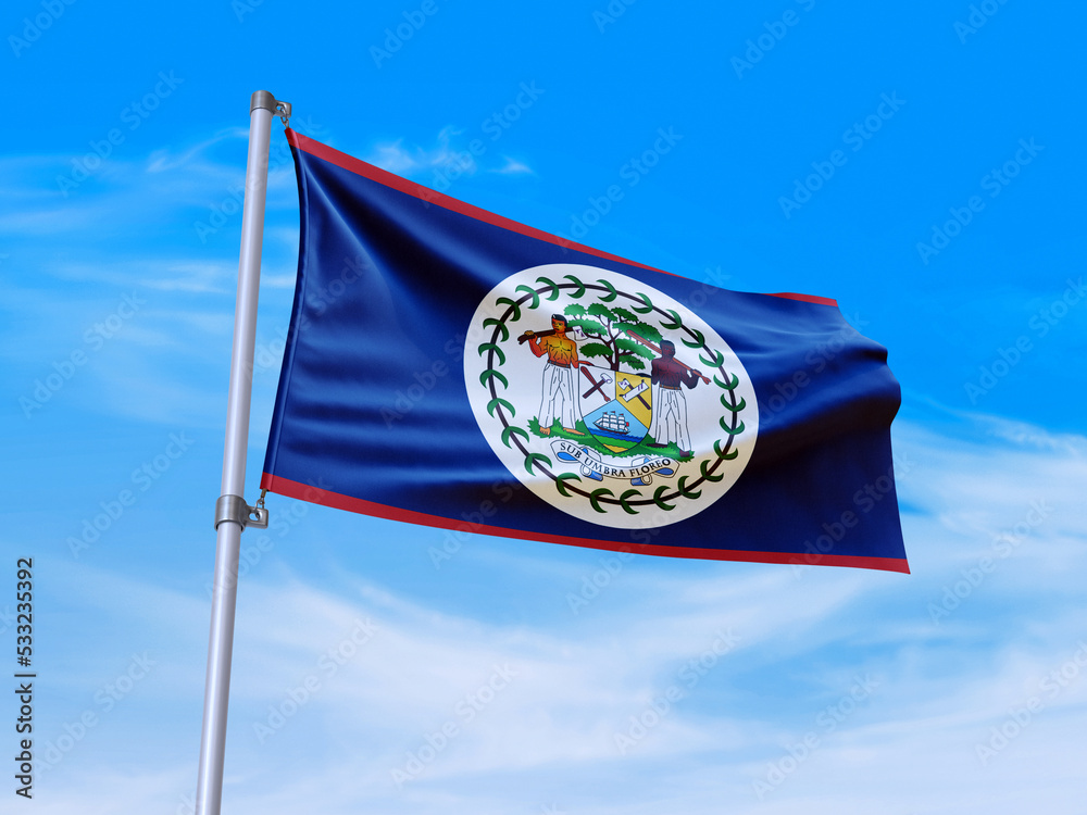 Beautiful Belize flag waving with sky background - 3D illustration - 3D ...
