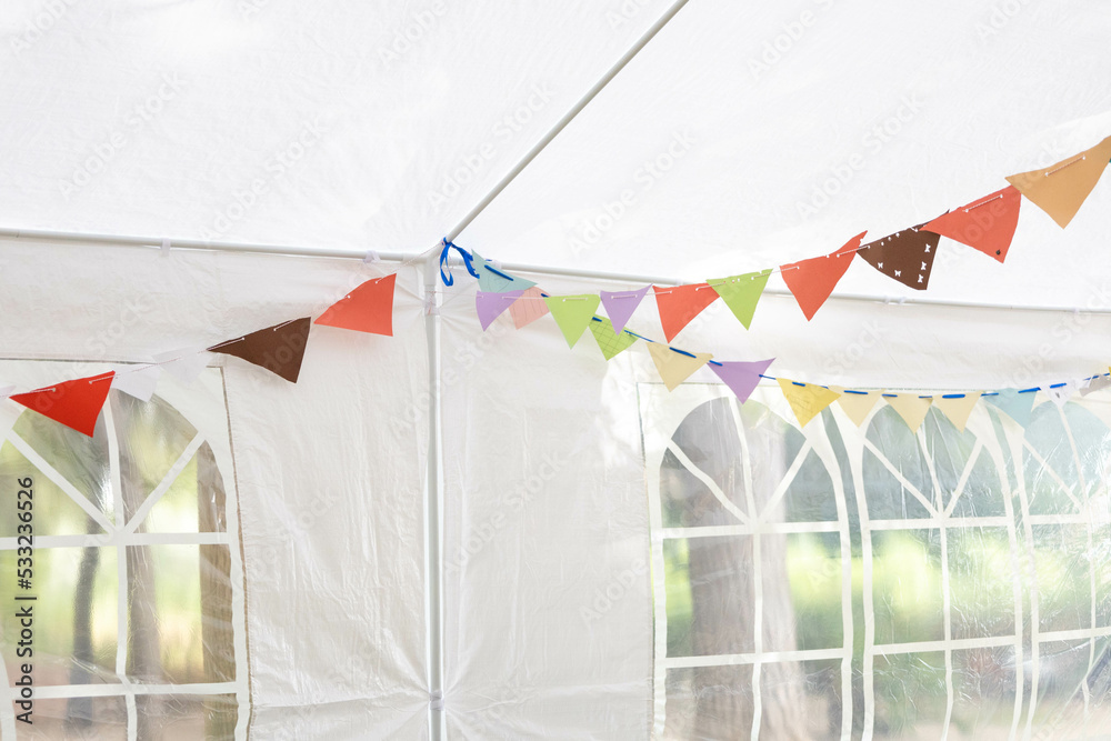 Red, orange, green, brown party flags made by children for their ...