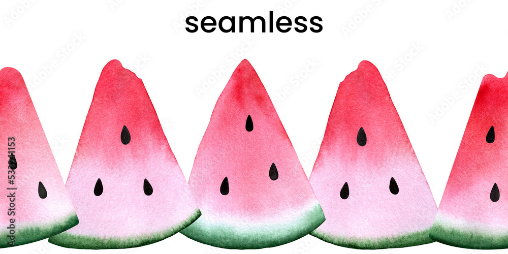 Seamless border of juicy watermelon slices isolated on white background ...