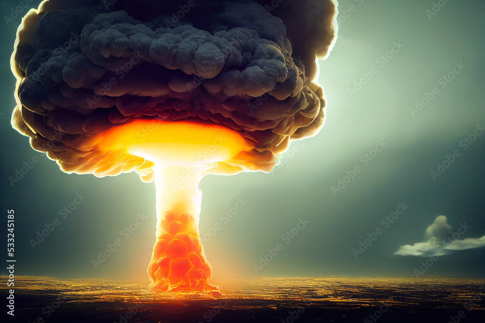 3D Illustration, Digital Art, Nuclear bomb explosion emitting a cloud ...