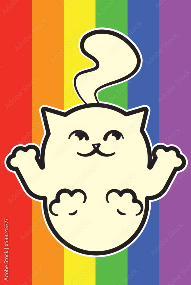 Cute cartoon cat flying through a rainbow, vector image artwork Stock ...