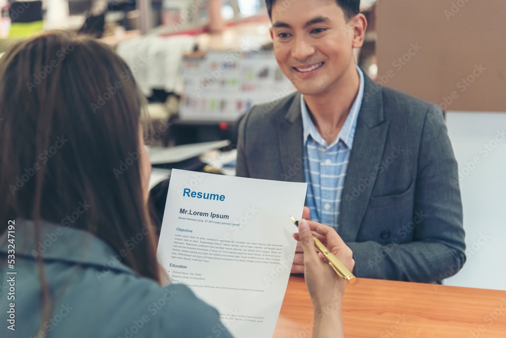 Businessman job interview by human resource HR officer interviwing ...