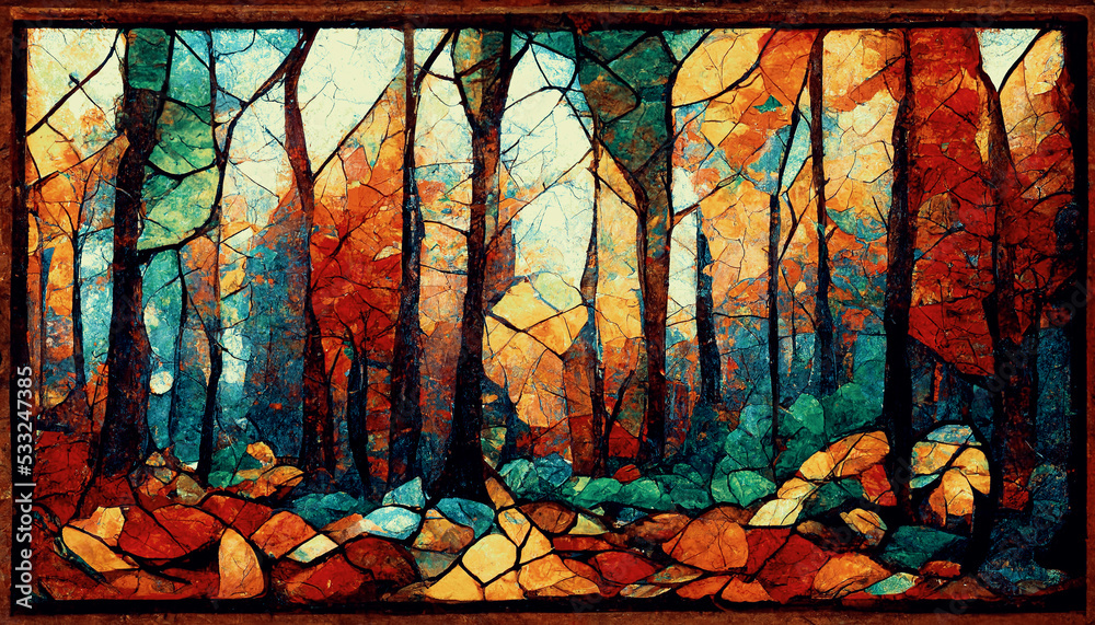 Spectacular autumn season abstract pattern in mosaic glass background ...