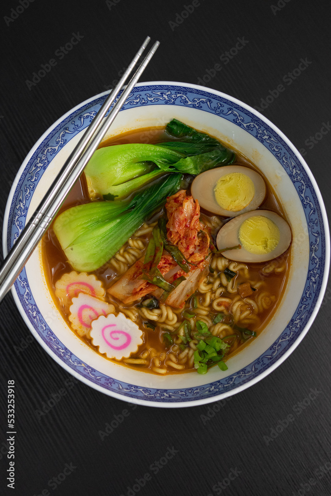 Korean Spicy Ramyun, Ramyeon, Ramen Instant Noodles with Bok Choy, Soy ...