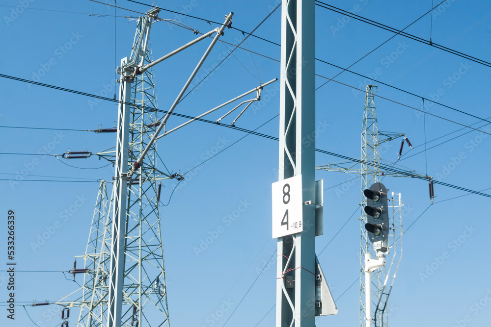Rail Signal, Catenary Overhead Line, Power Transmission Line Tower ...