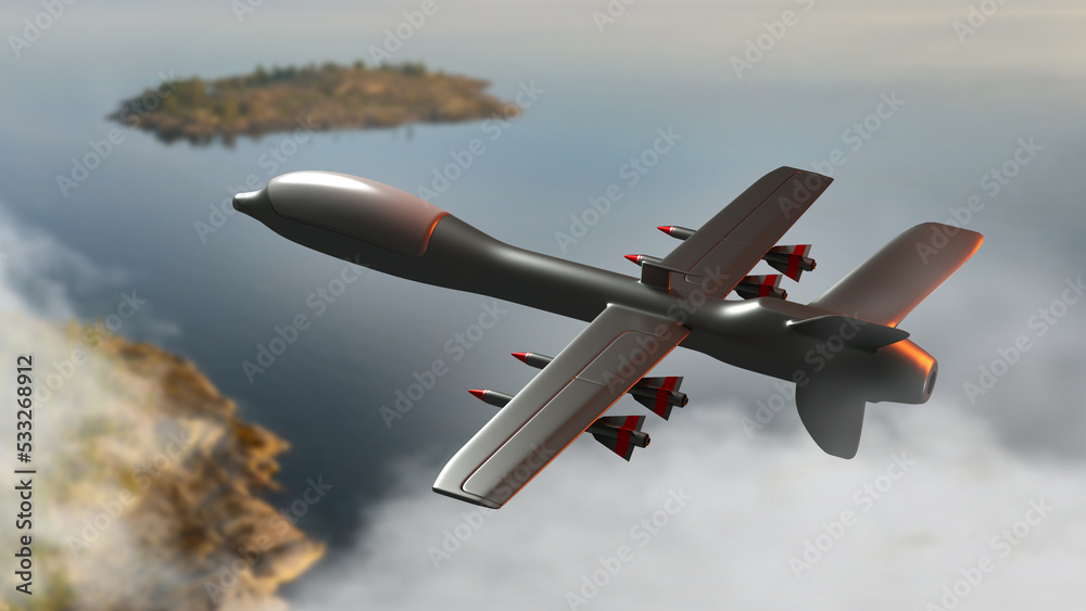 Combat UAV. Unmanned aerial vehicle with remote control. Military UAV ...