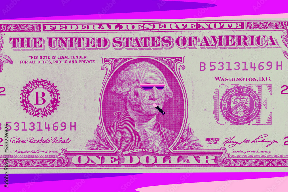 Contemporary artwork background with colored banknote. Digital texture ...