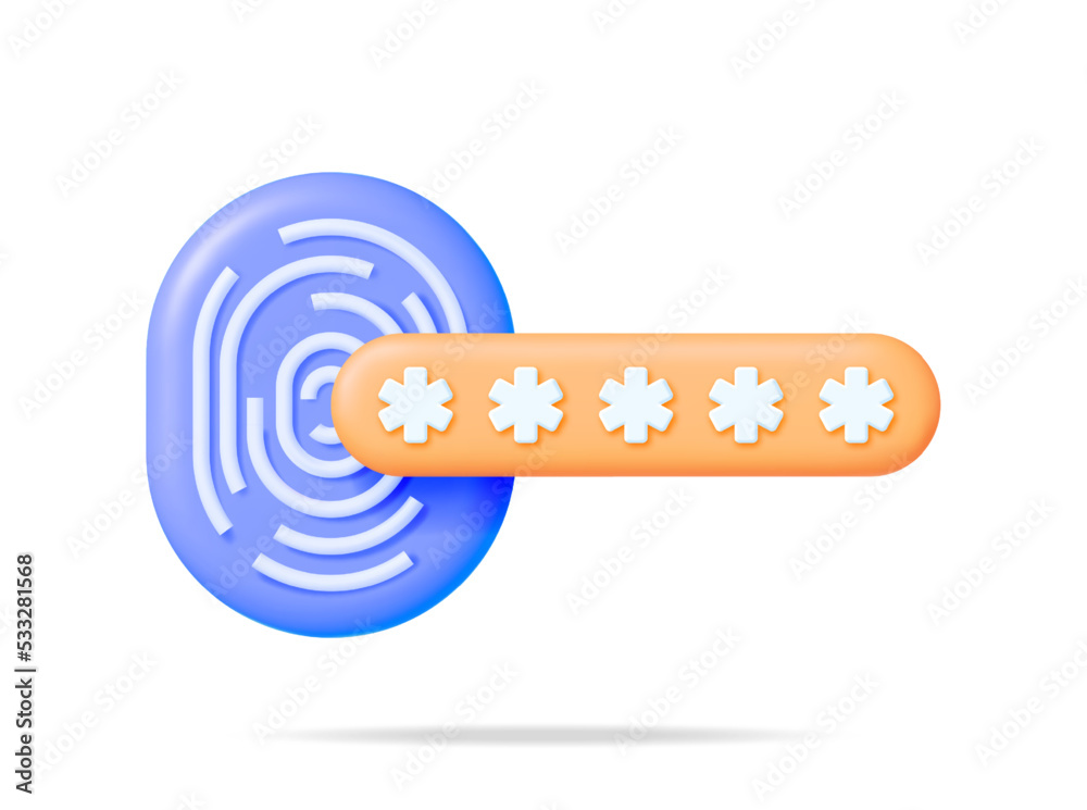 3D Locked Password Field and Fingerprint. Render Password Hidden Stars ...