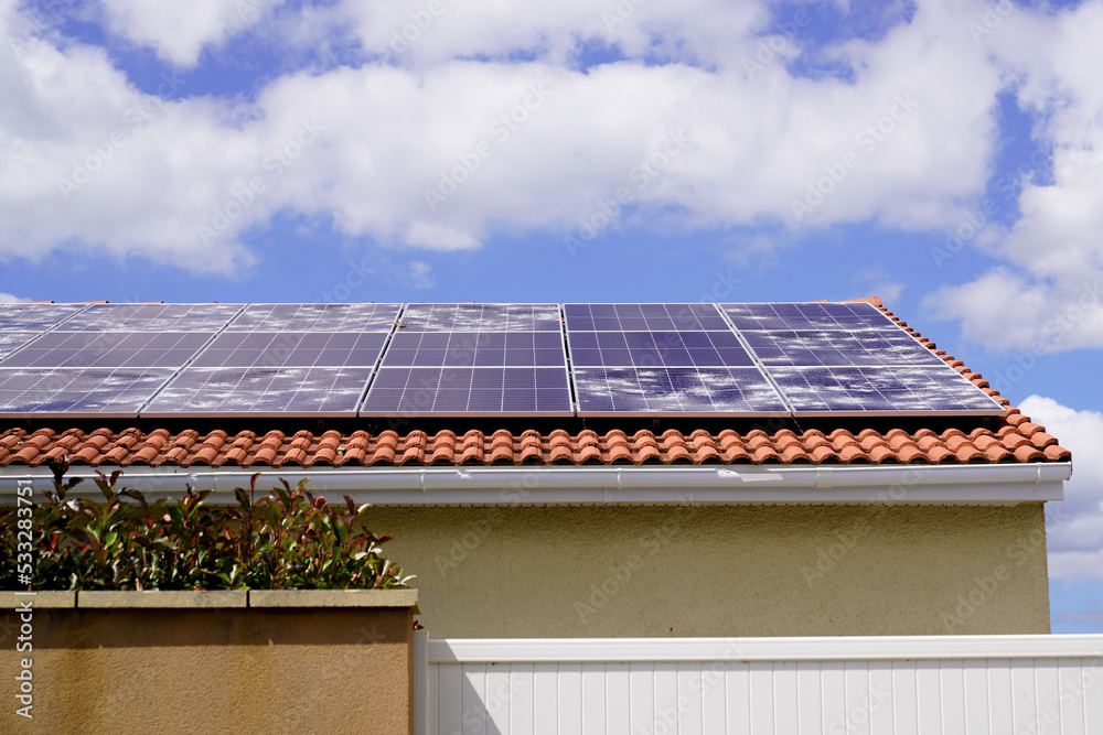 Hurricane Damaged Roof by thunderstorm solar panel on house damaged and ...