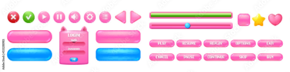 Vetor do Stock: Game menu interface, pink and blue glossy ui buttons ...
