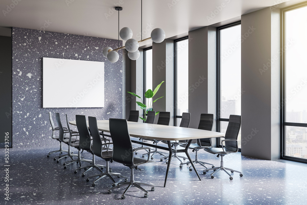 Perspective view on blank white poster with place for your text or logo ...