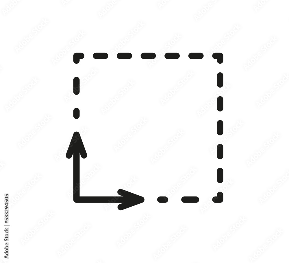 Square area icon. Coordinate axes sign. Coordinate system Flat math ...