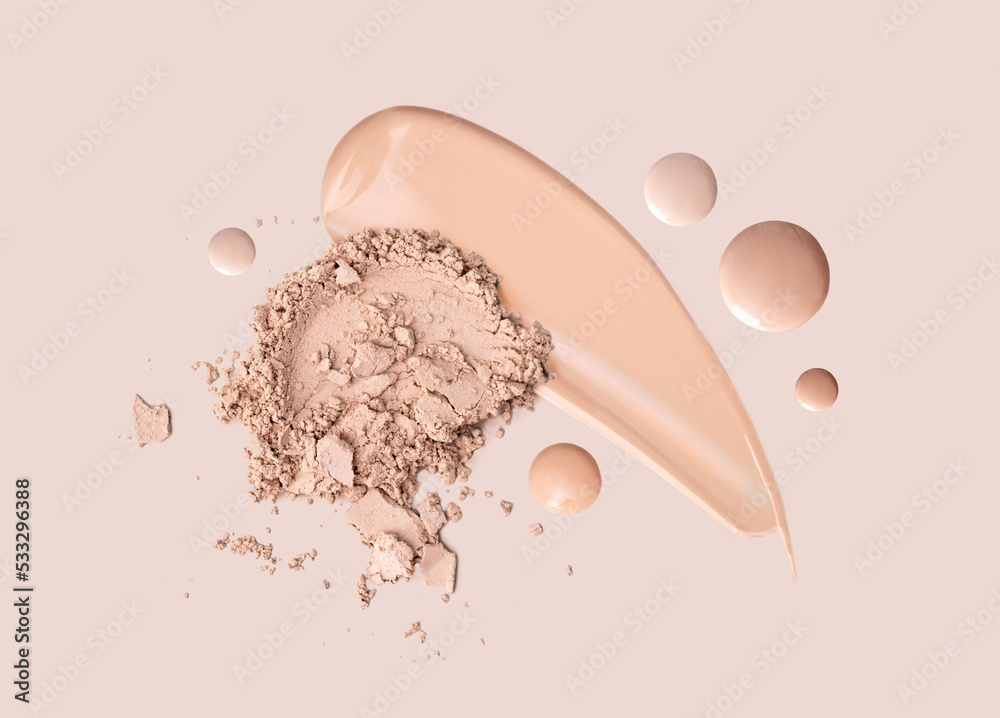 cosmetic smear foundation cream powder on a beige background Stock ...