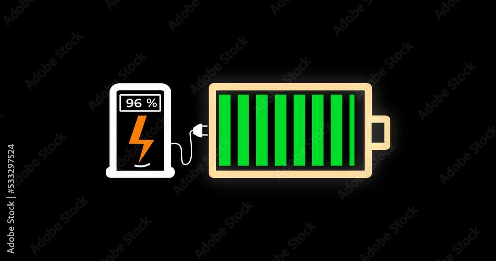 Graphic animation of a charging battery on the black background alpha ...