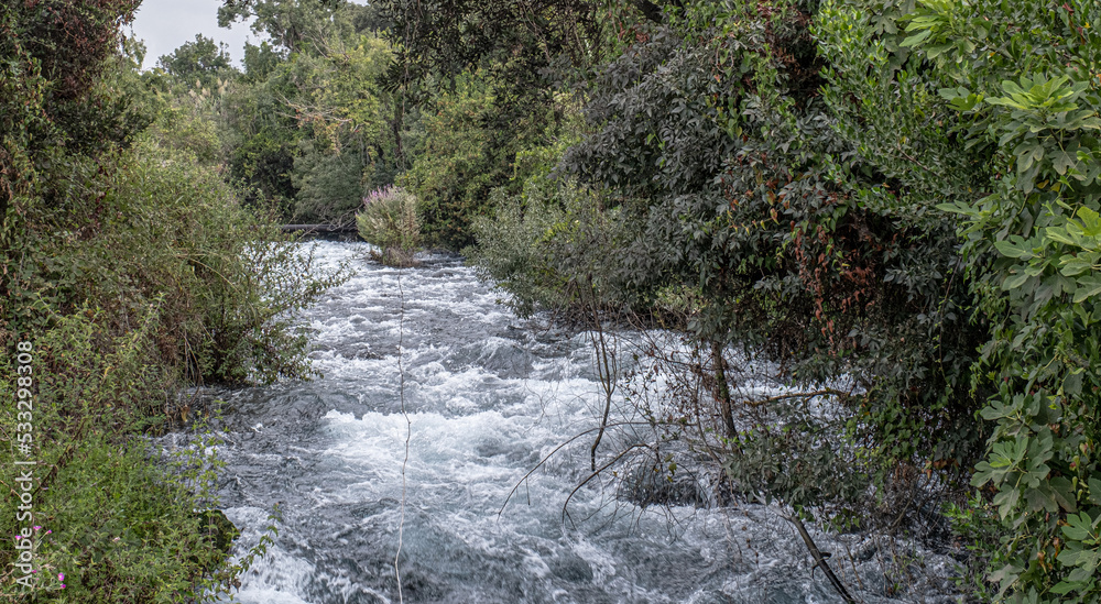 Dan River, originating from Tel Dan springs, the largest of the Jordan ...