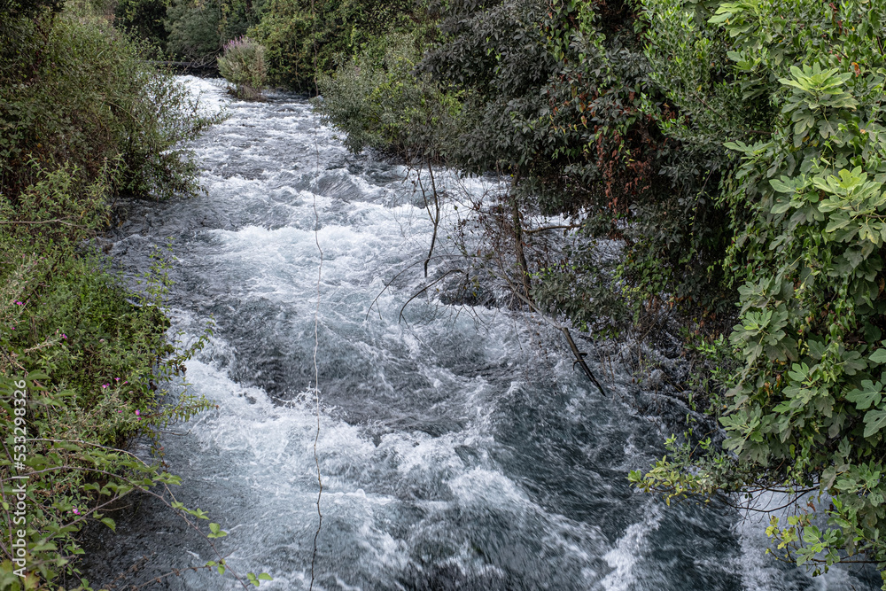 Dan River, originating from Tel Dan springs, the largest of the Jordan ...