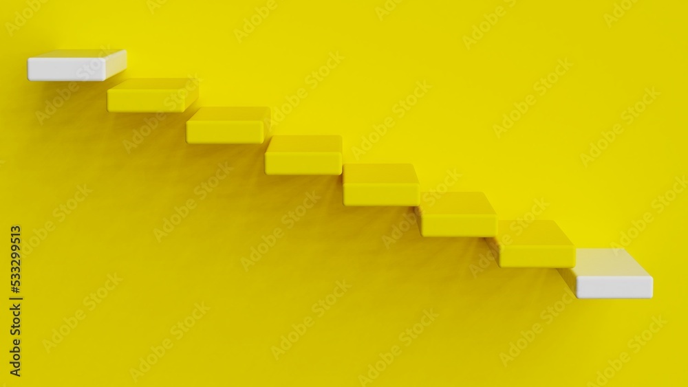 Yellow stairs leading to white top and bottom step under yellow ...