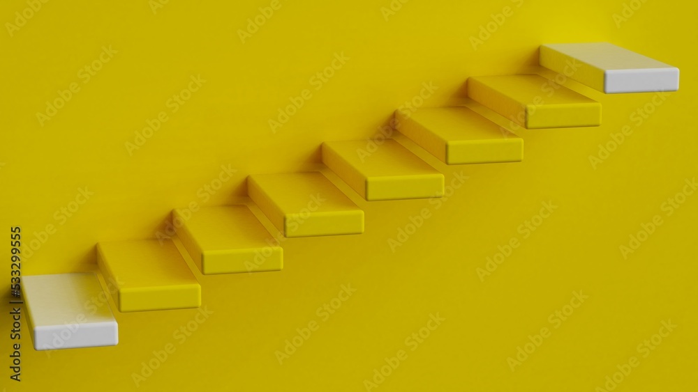 Yellow stairs leading to white top and bottom step under yellow ...