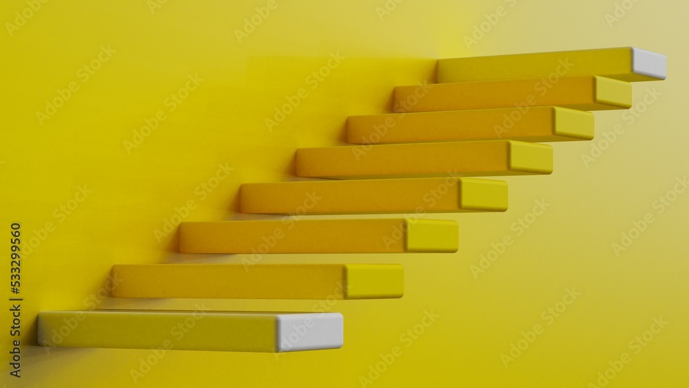 Yellow stairs leading to white top and bottom step under yellow ...