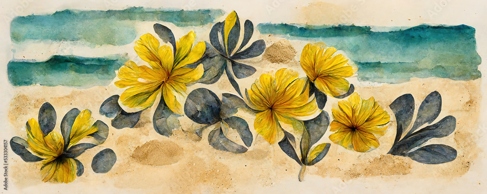 Yellow flowers on a sandy beach background wallpaper pattern ...