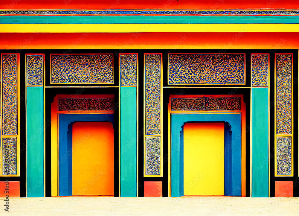 Door and facade of an Indian building in Asia, traditional Indian ...
