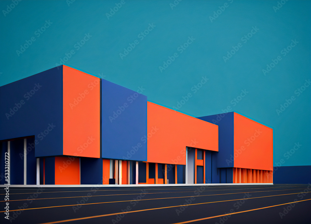 Department store facade with parking, neutral and modern architecture ...